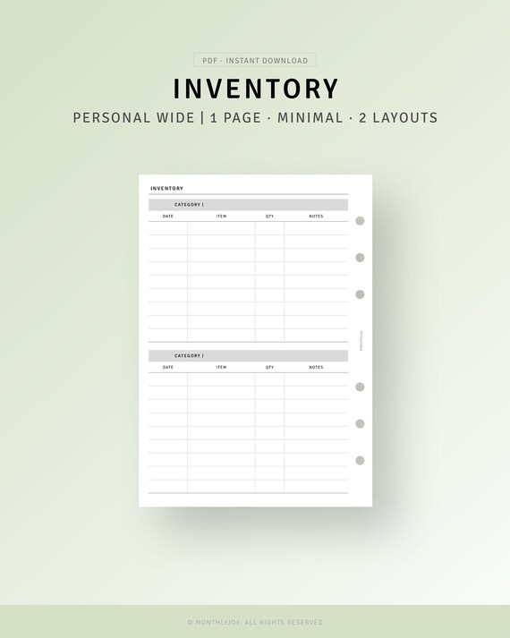 Inventory Tracker Printable Personal Wide Inventory | Etsy
