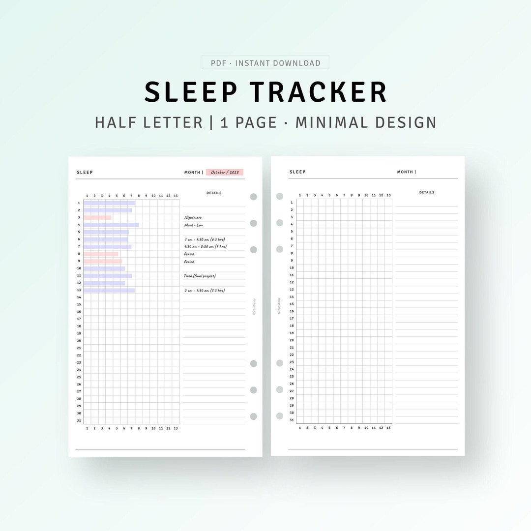 Daily Sleep Tracker Printable Health Planner, Sleeping Circle Analysis ...
