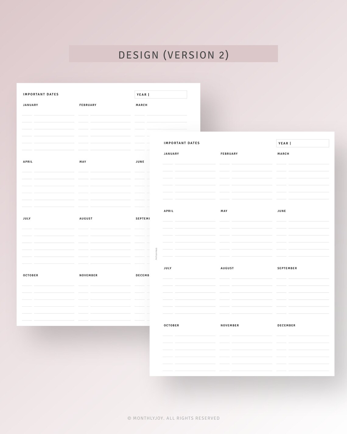 Yearly Important Dates HP Classic Printable Inserts, Birthday ...