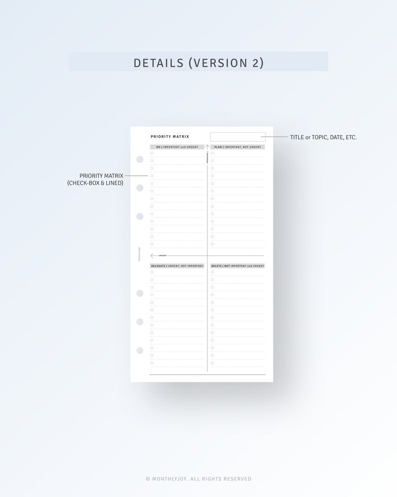 Personal Priority Matrix Printable Template Decision Matrix - Etsy