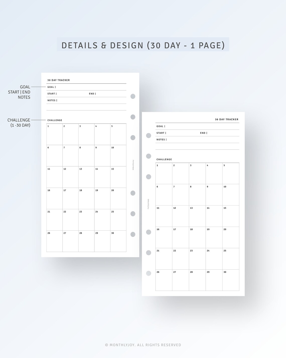 30 Day Countdown Tracker Printable Personal Size Inserts 60 - Etsy