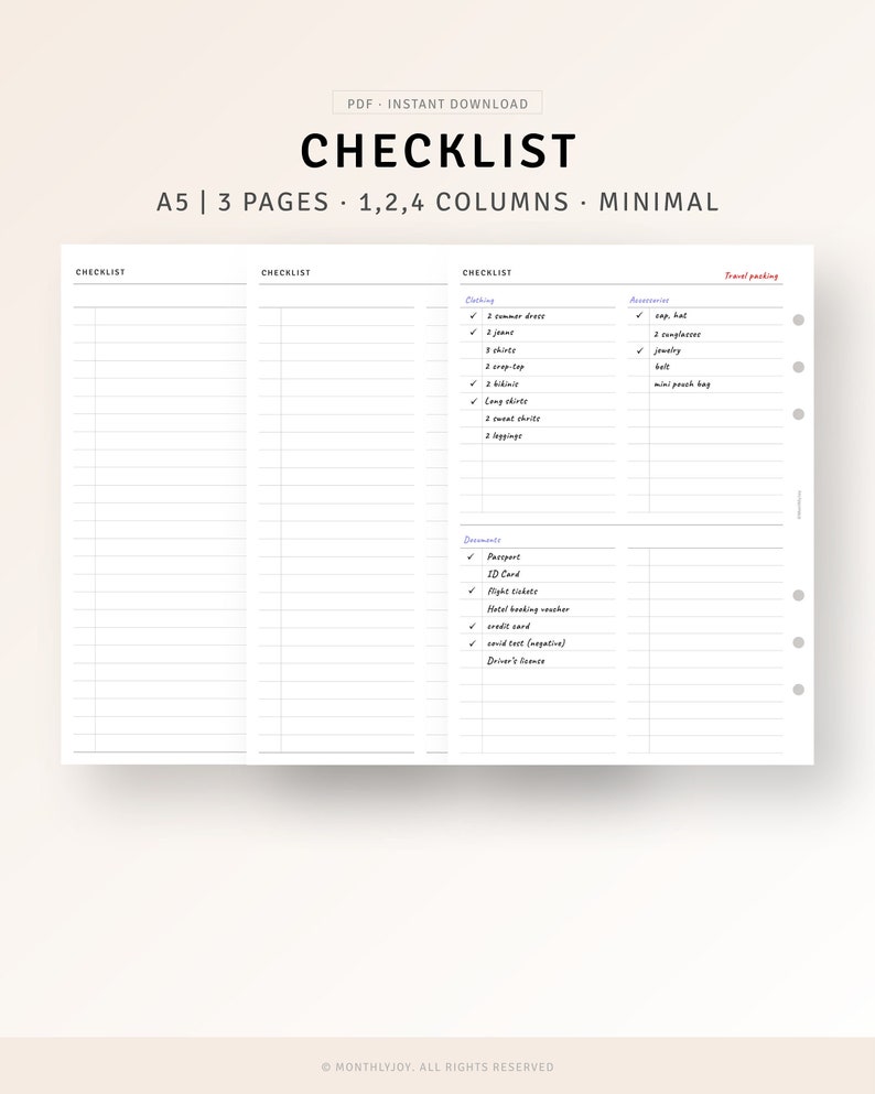 A5 Inserts Checklist Template Printable Get It Done List - Etsy