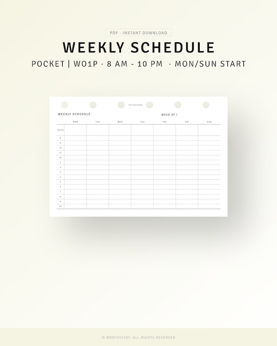 Weekly Schedule Template Pocket Size Inserts Undated Weekly | Etsy