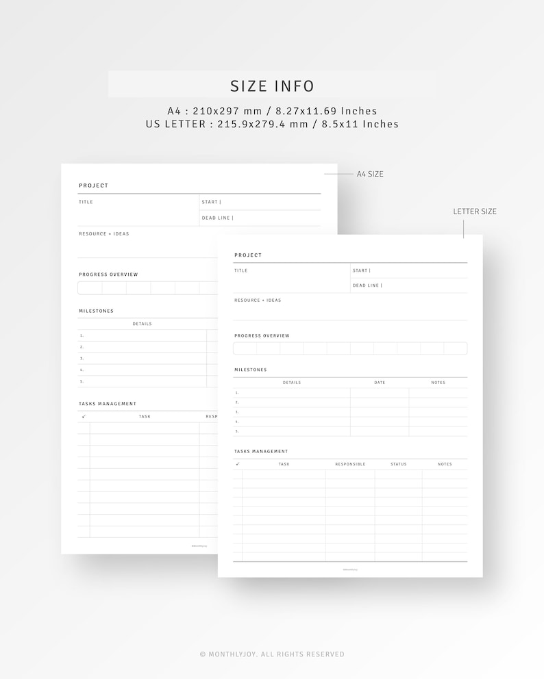 Project Planner Printable A4/letter Inserts, Work Project Management ...