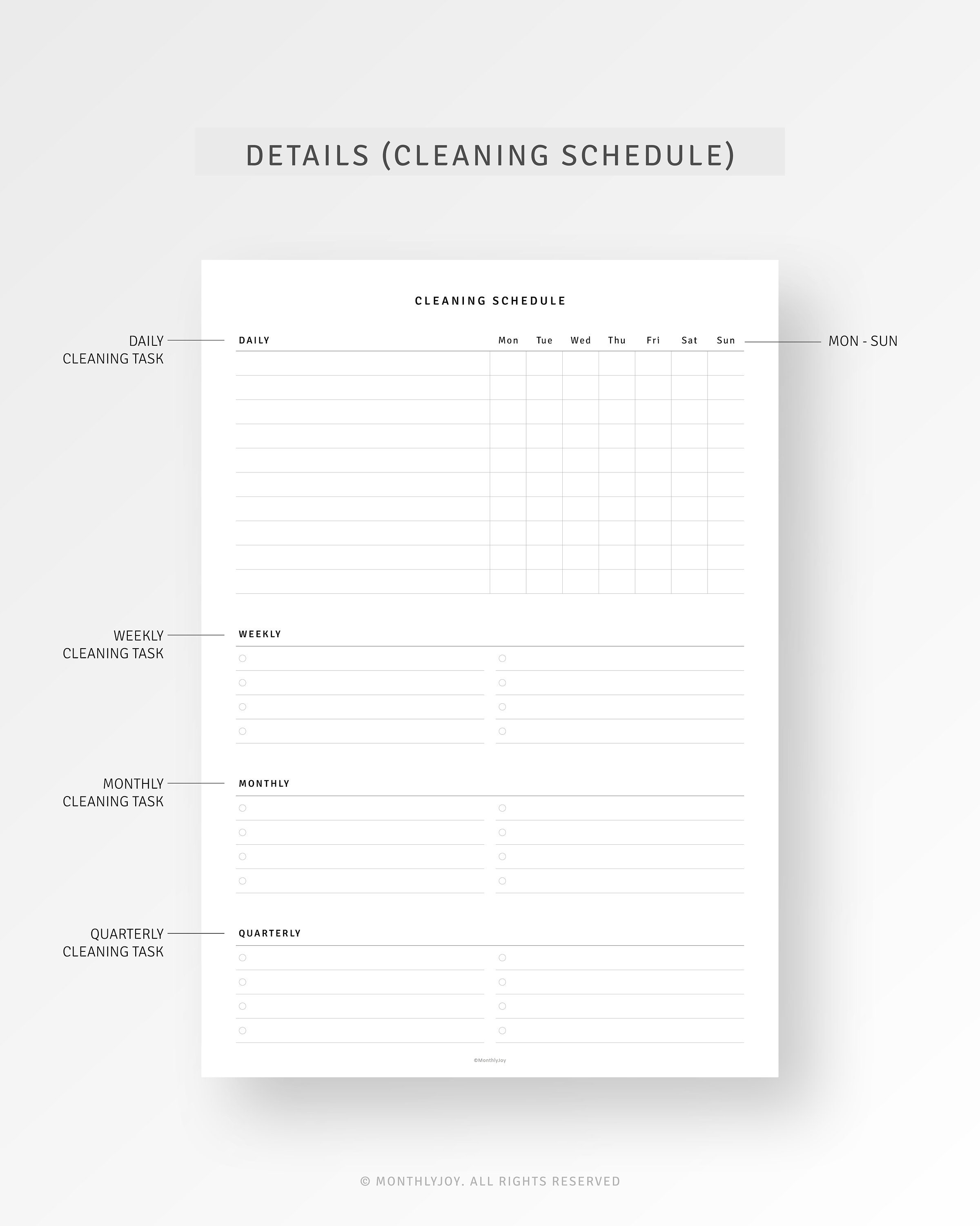 EDITABLE Printable Cleaning Schedule Template A4 Letter Weekly Daily ...