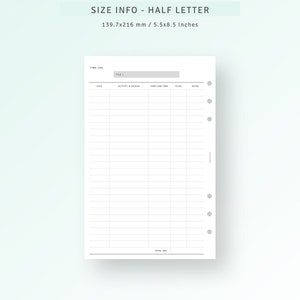 Work Time Log Half-letter Inserts Printable, Time Task Tracker, Work ...