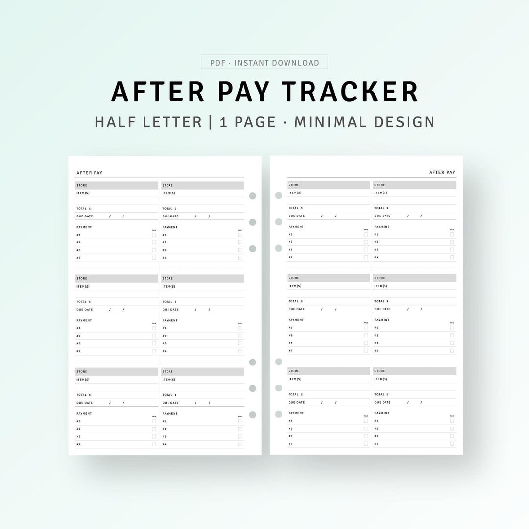 After Pay Tracker Half Letter Inserts, Payment Reminder Tracker ...