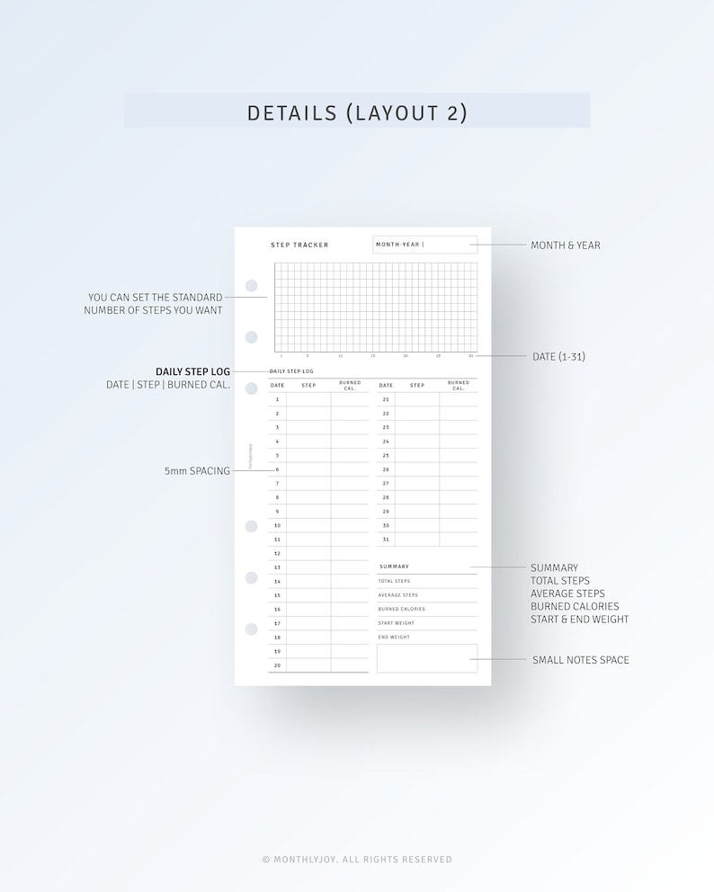 Walking Log Journal Printable Personal Size Inserts Step Log - Etsy