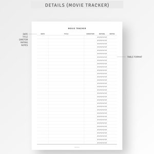 Movie Tracker Printable Journal A4 Letter Movie Log Book and Watchlist ...