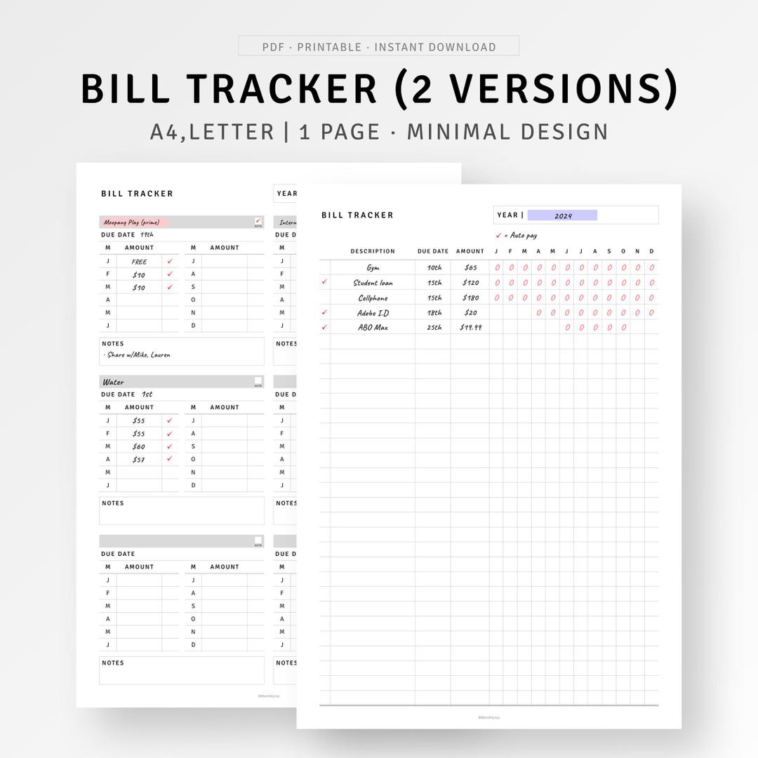 Bill Organizer Printable A4/letter Inserts, Money Spending Log Template ...