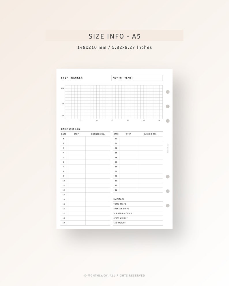 Step Tracker Printable A5 Inserts Weight Loss Tracker - Etsy