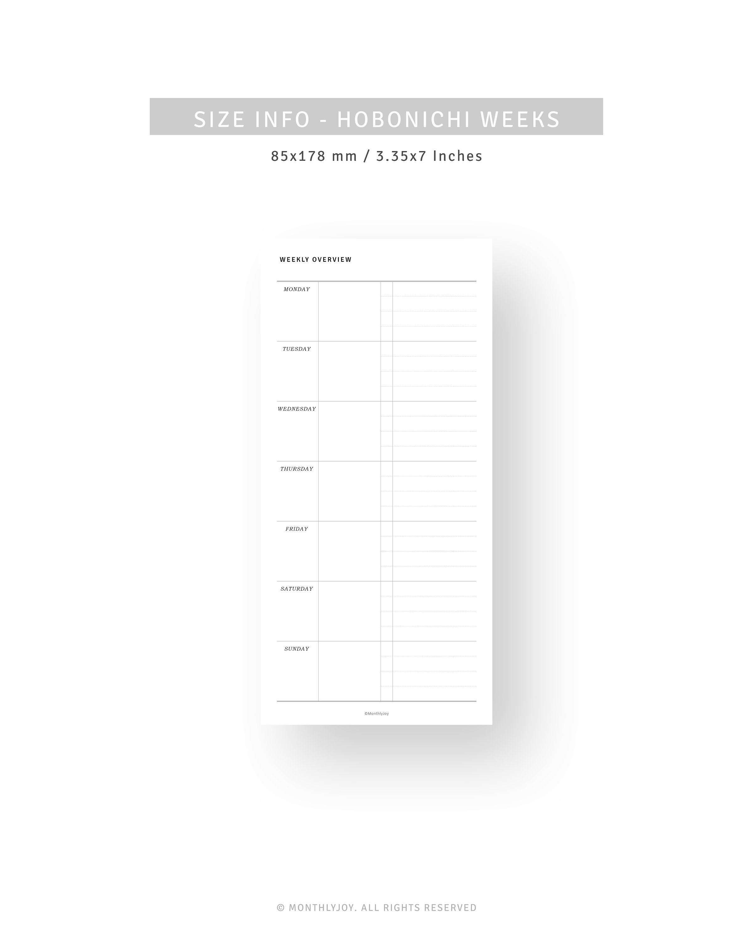 Weekly Overview Template Hobonichi Weeks Inserts Printable Undated ...