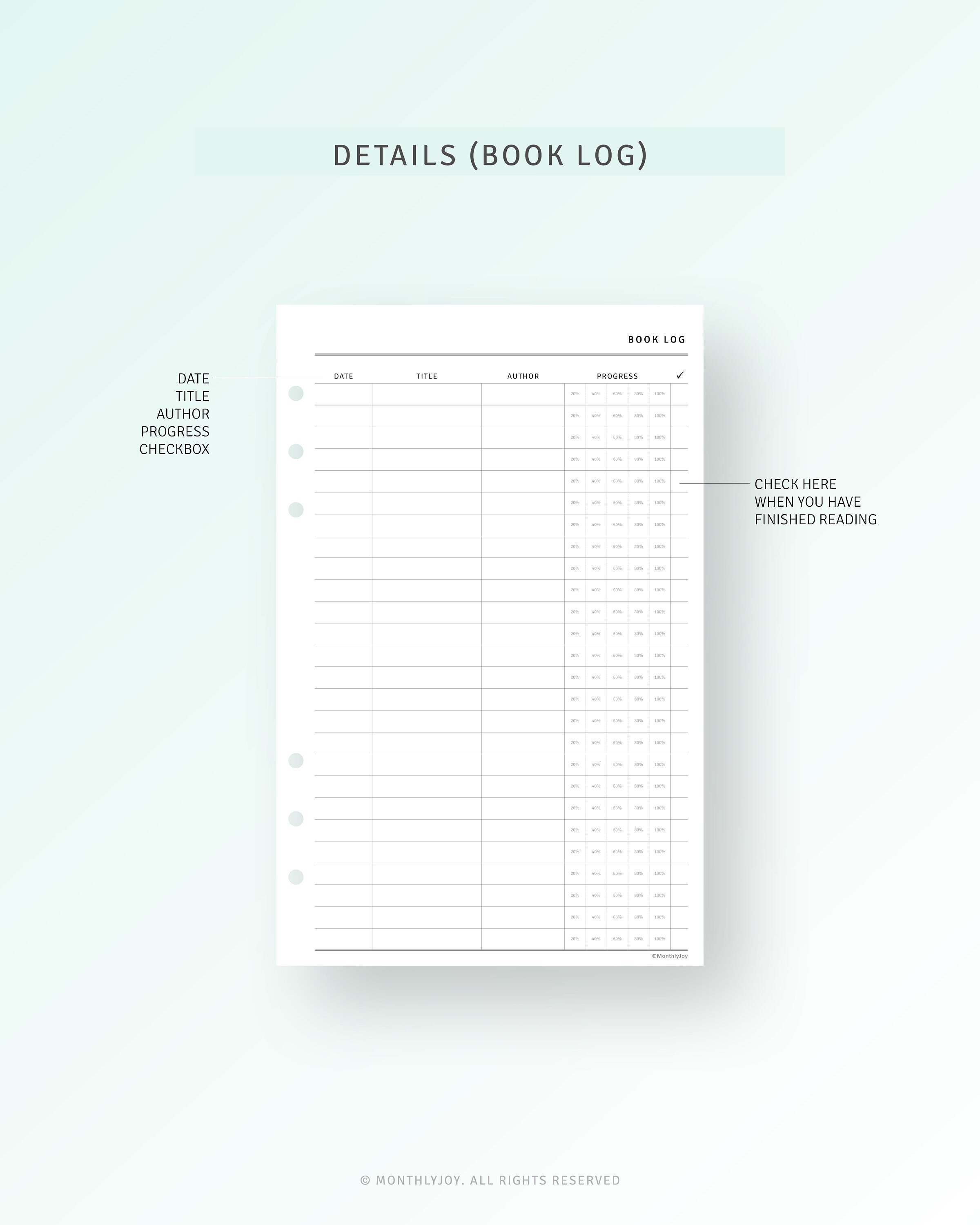 Book Tracker Half-letter Inserts Printable Reading Log Half - Etsy UK