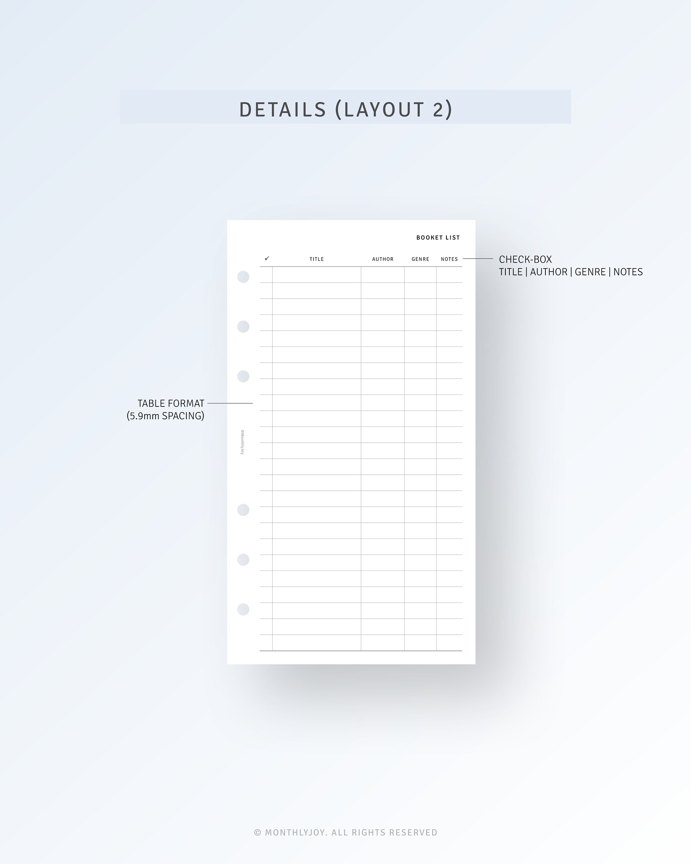 Personal Ring Book Wish List Tracker Printable Booketlist - Etsy