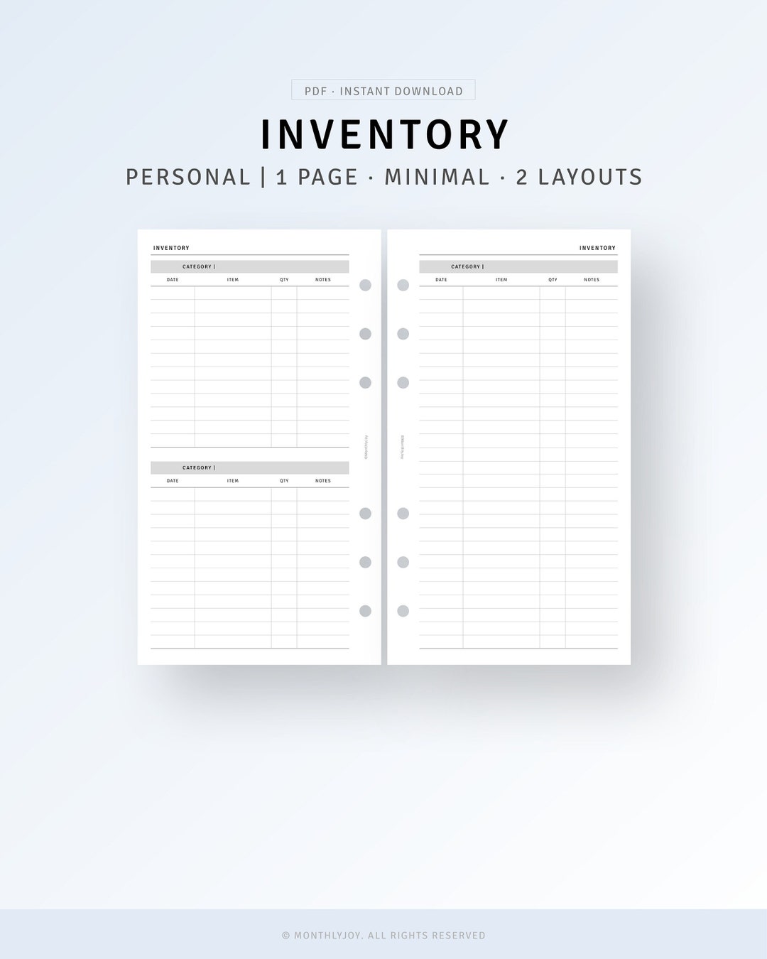 Personal Inventory Tracker Template Printable Inventory - Etsy