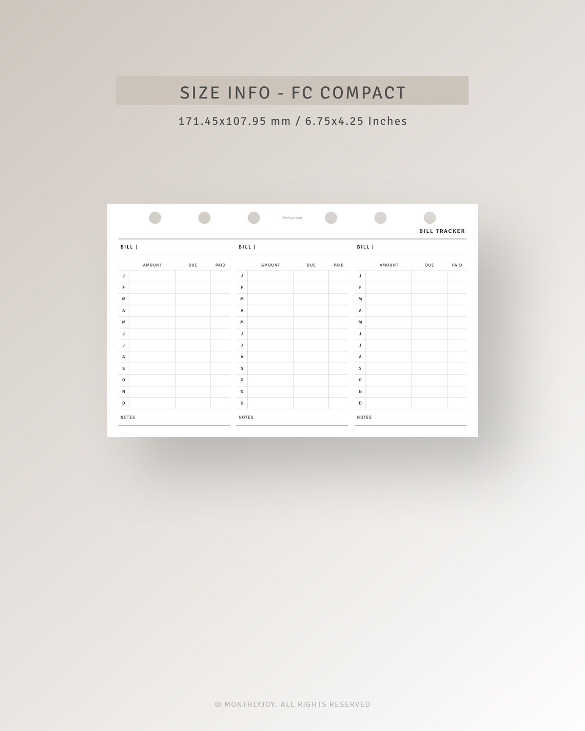 Bill Tracker FC Compact Inserts Printable Bill Organizer - Etsy