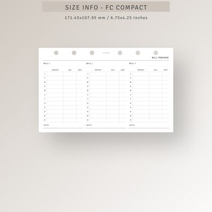 Bill Tracker FC Compact Inserts Printable Finance Planner, Payment Spending Tracker, Bill Due ...