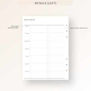 A5 Inserts Weekly Overview Planner Template Printable Undated Weekly ...