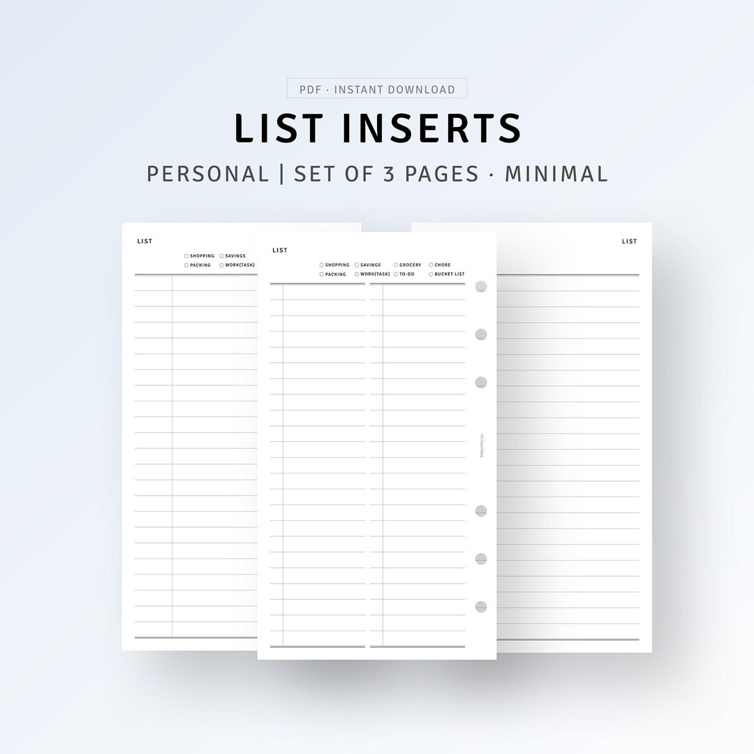 List Tracker Printable Grocery List Template, Bucket List, Personal ...