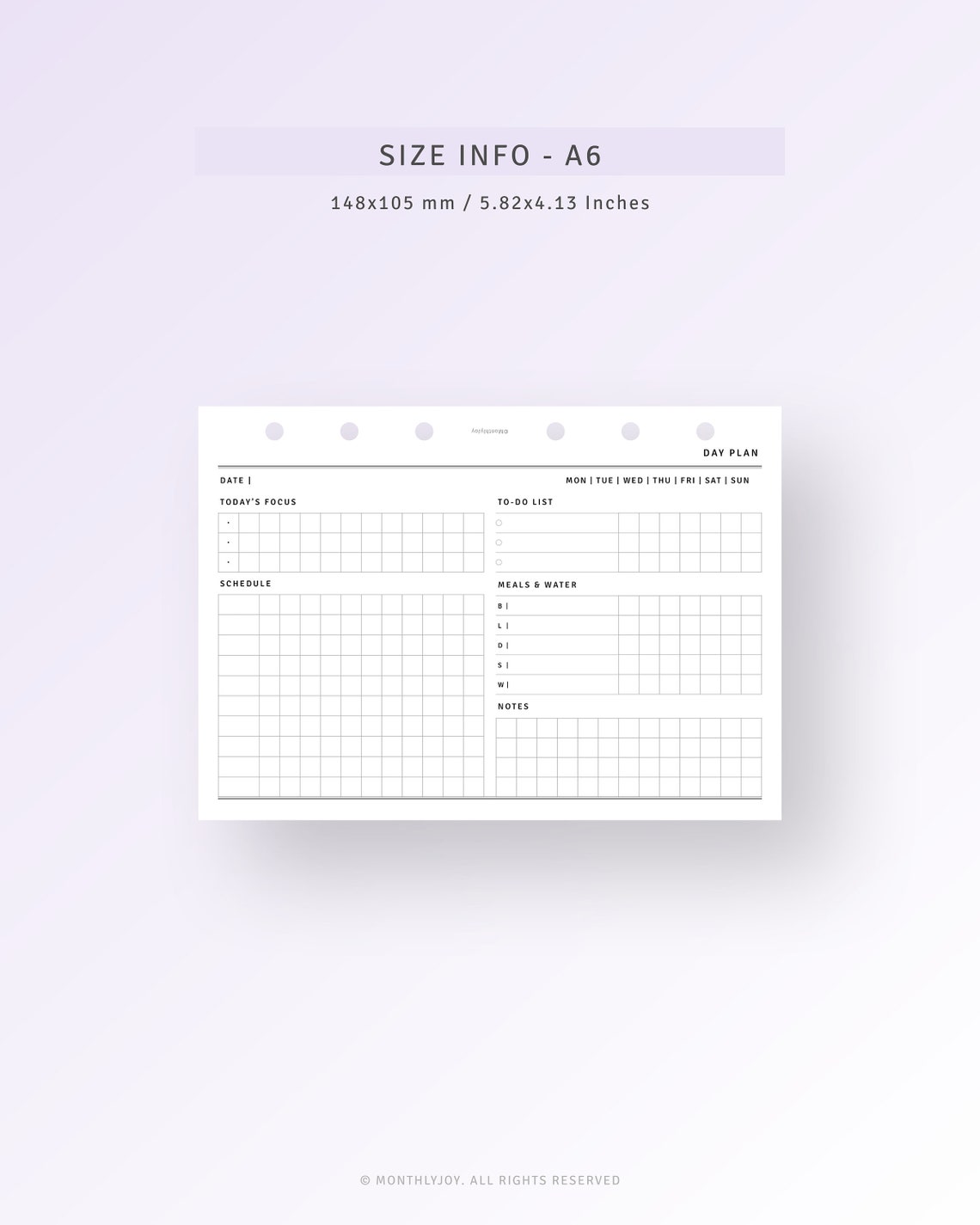 Undated Daily Planner A6 Ring Printable Day on One Page - Etsy