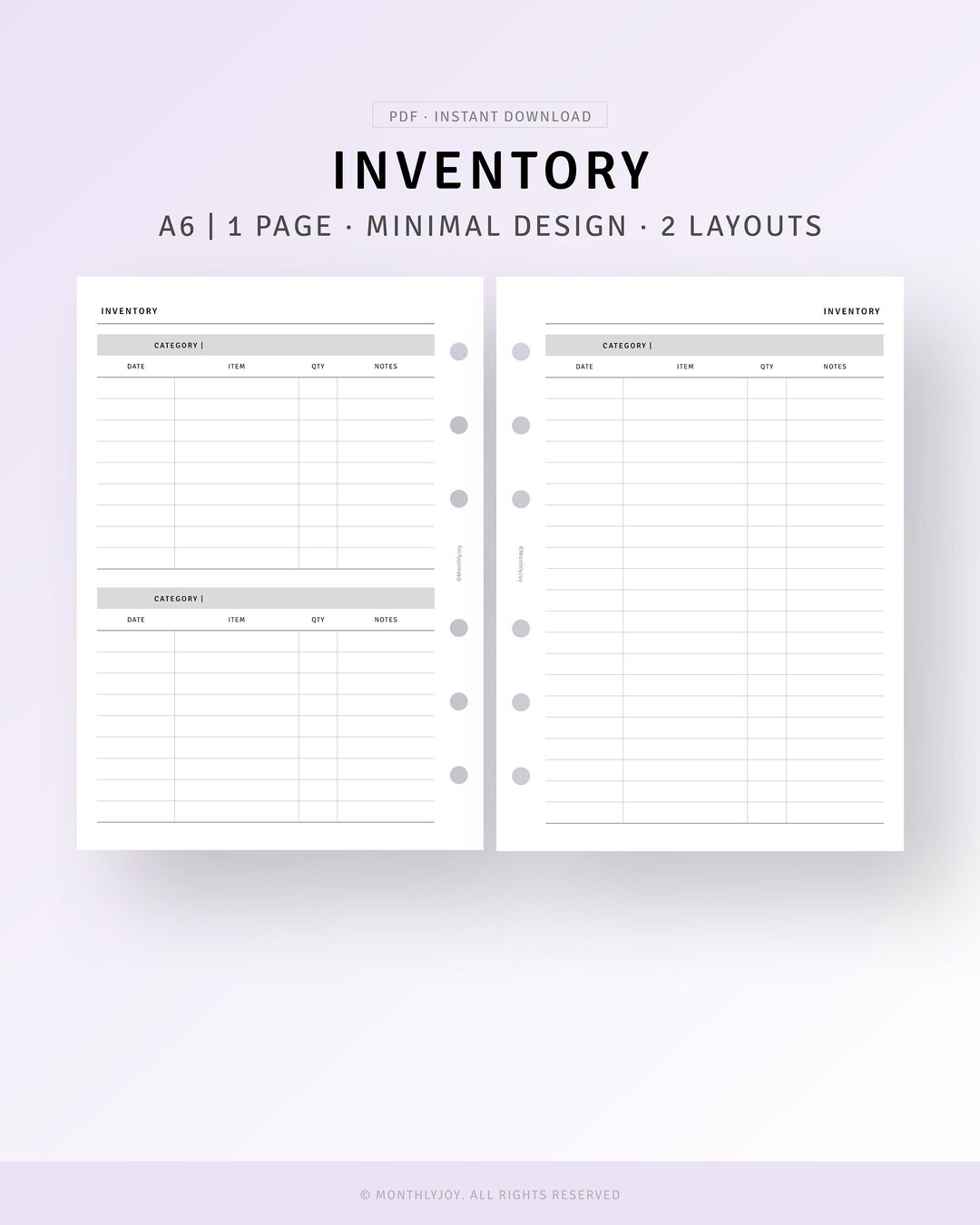 Inventory Tracker Printable A6 Planner Inserts, Inventory Management ...