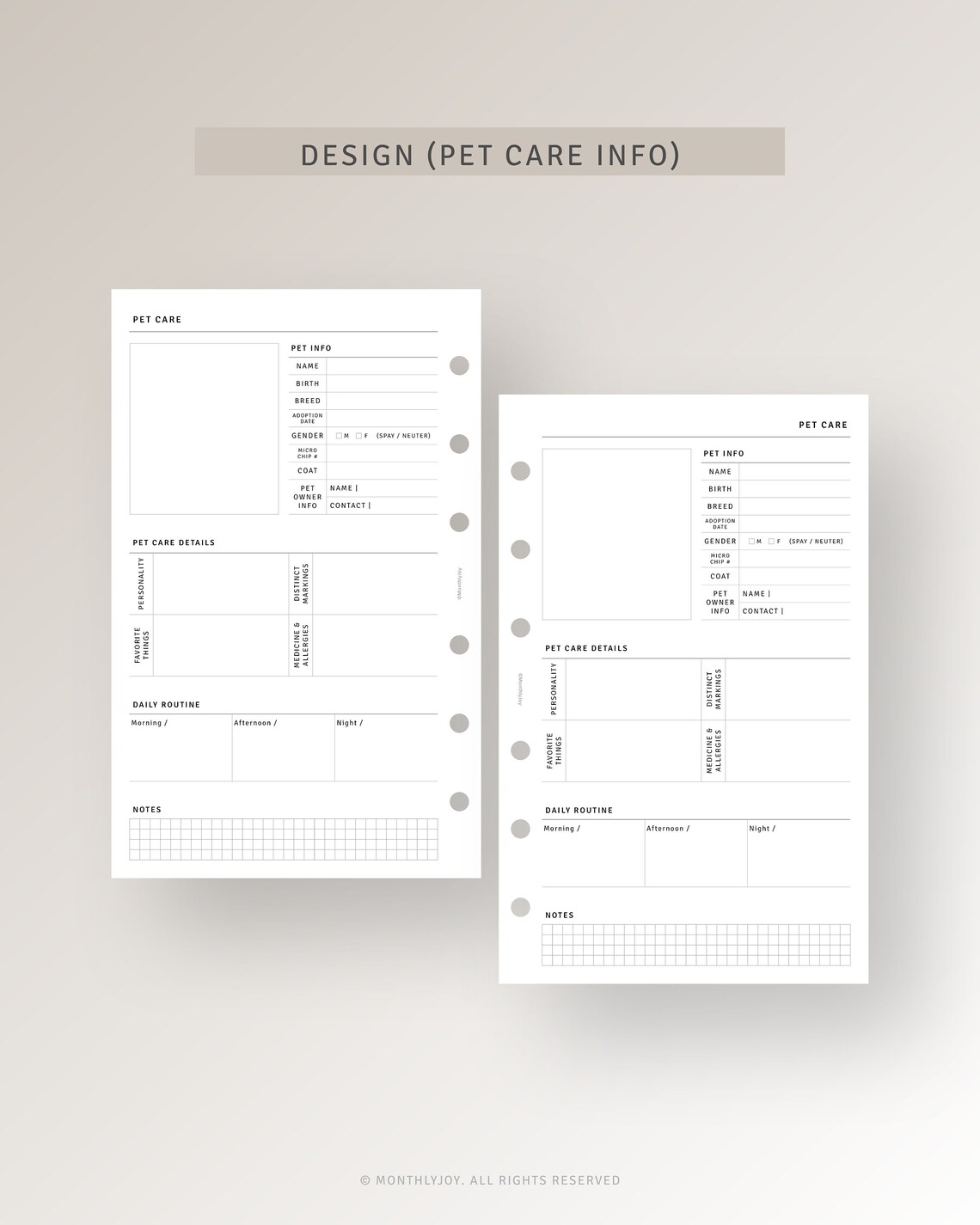 Pet Planner Printable FC Compact Inserts, Cat Puppy Health Records, Pet Care Tracker Journal ...