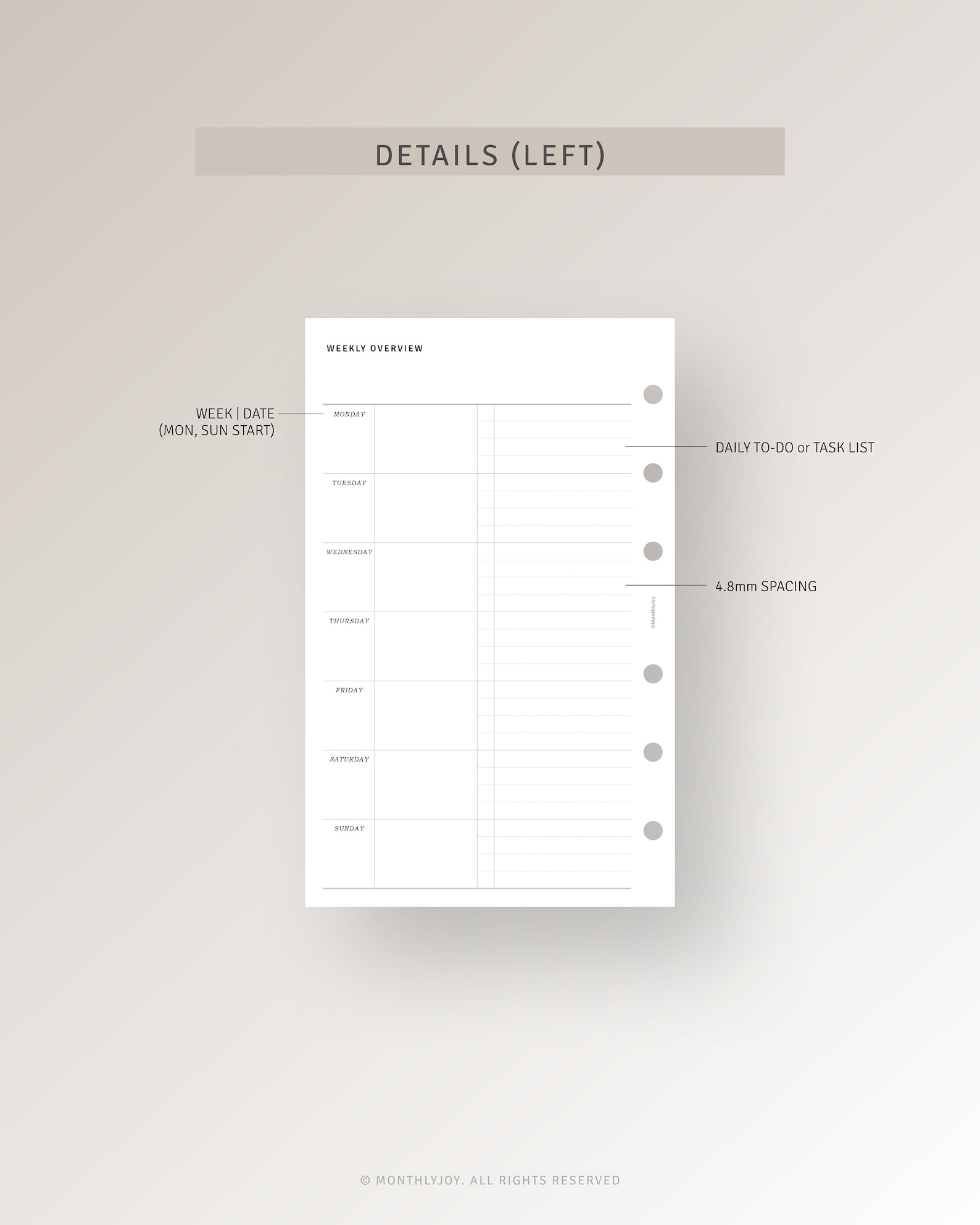 Weekly Overview FC Compact Printable Inserts, Weekly Agenda Organizer ...