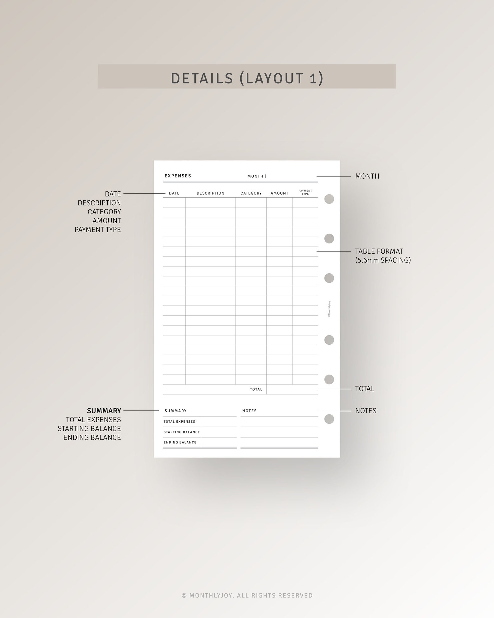 Spending Tracker FC Compact Ring Printable Money Expense Log, Monthly ...