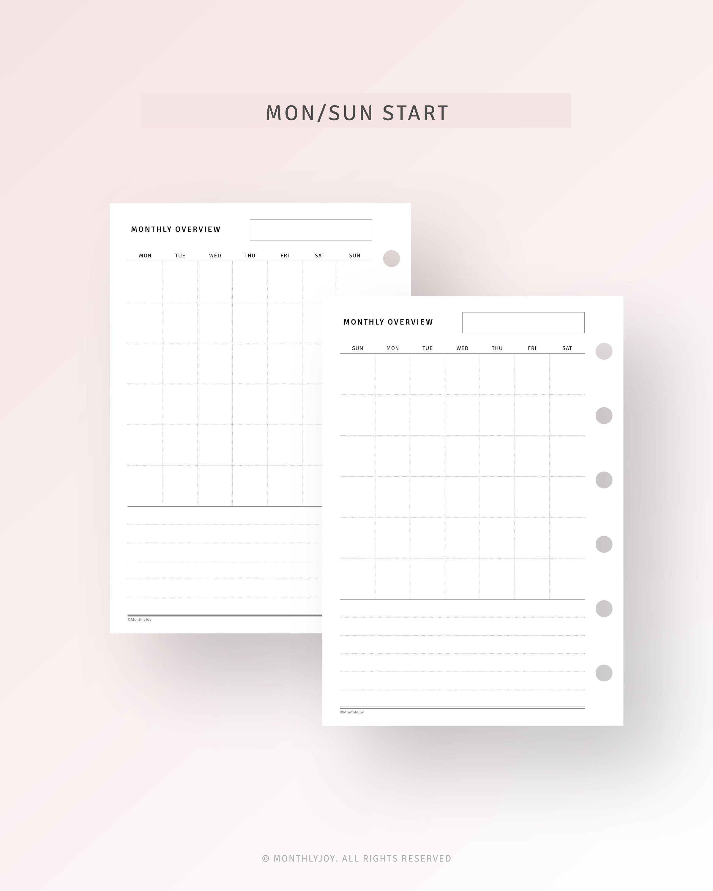 Monthly Overview Planner Printable Pocket Plus Inserts MO1P - Etsy