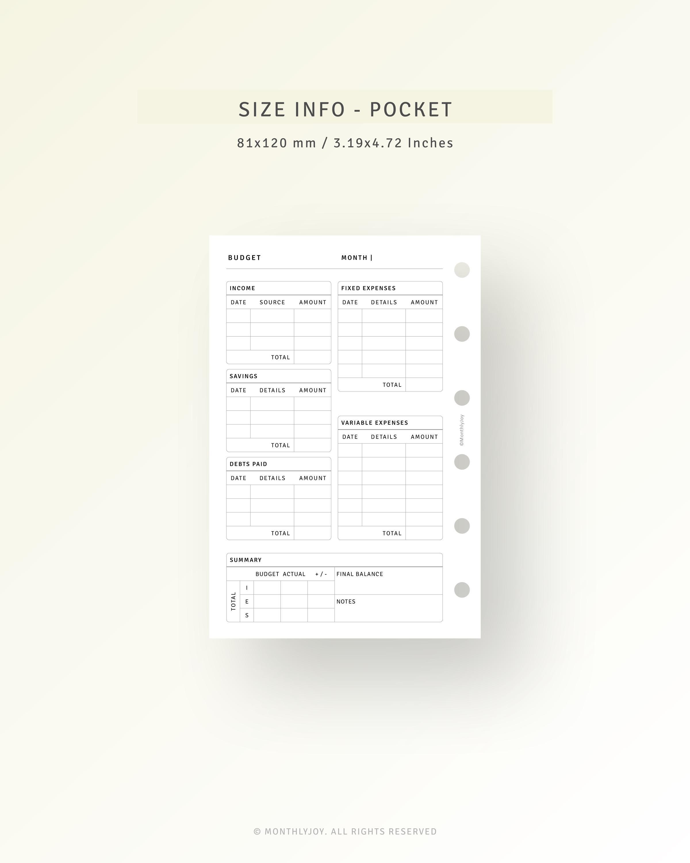 Monthly Budget Planner Printable Pocket Size, Income Expense Tracker ...