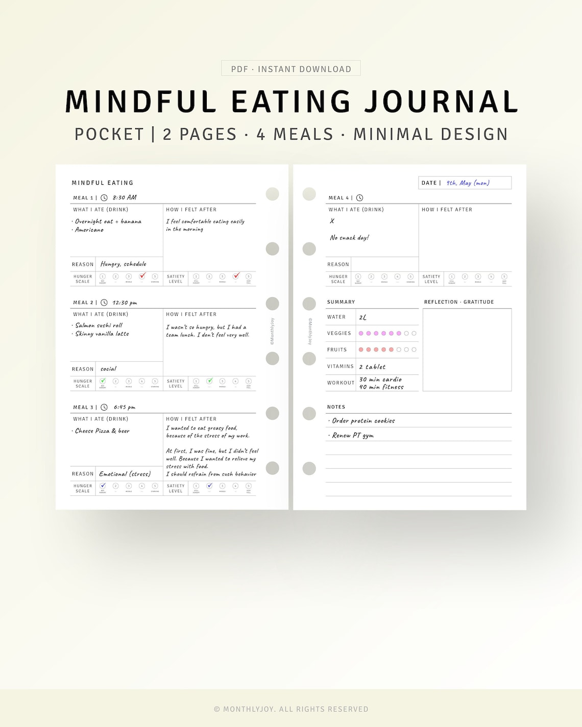Mindful Eating Food Journal Printable Pocket Size Inserts - Etsy