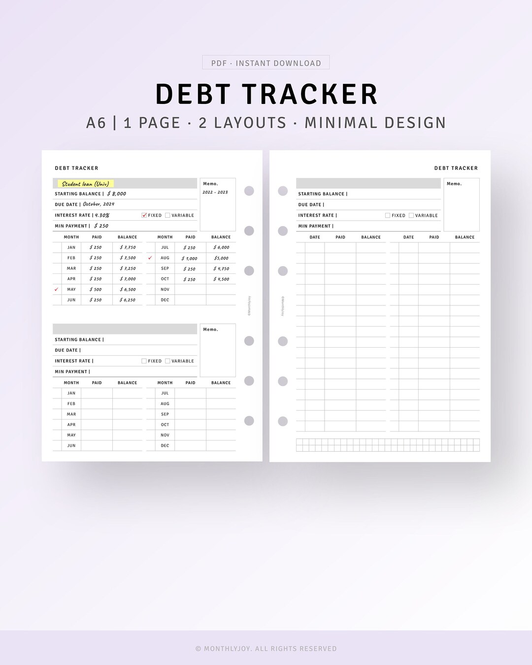 Debt Snowball Repayment Tracker A6 Inserts Printable, Student Loan Debt ...
