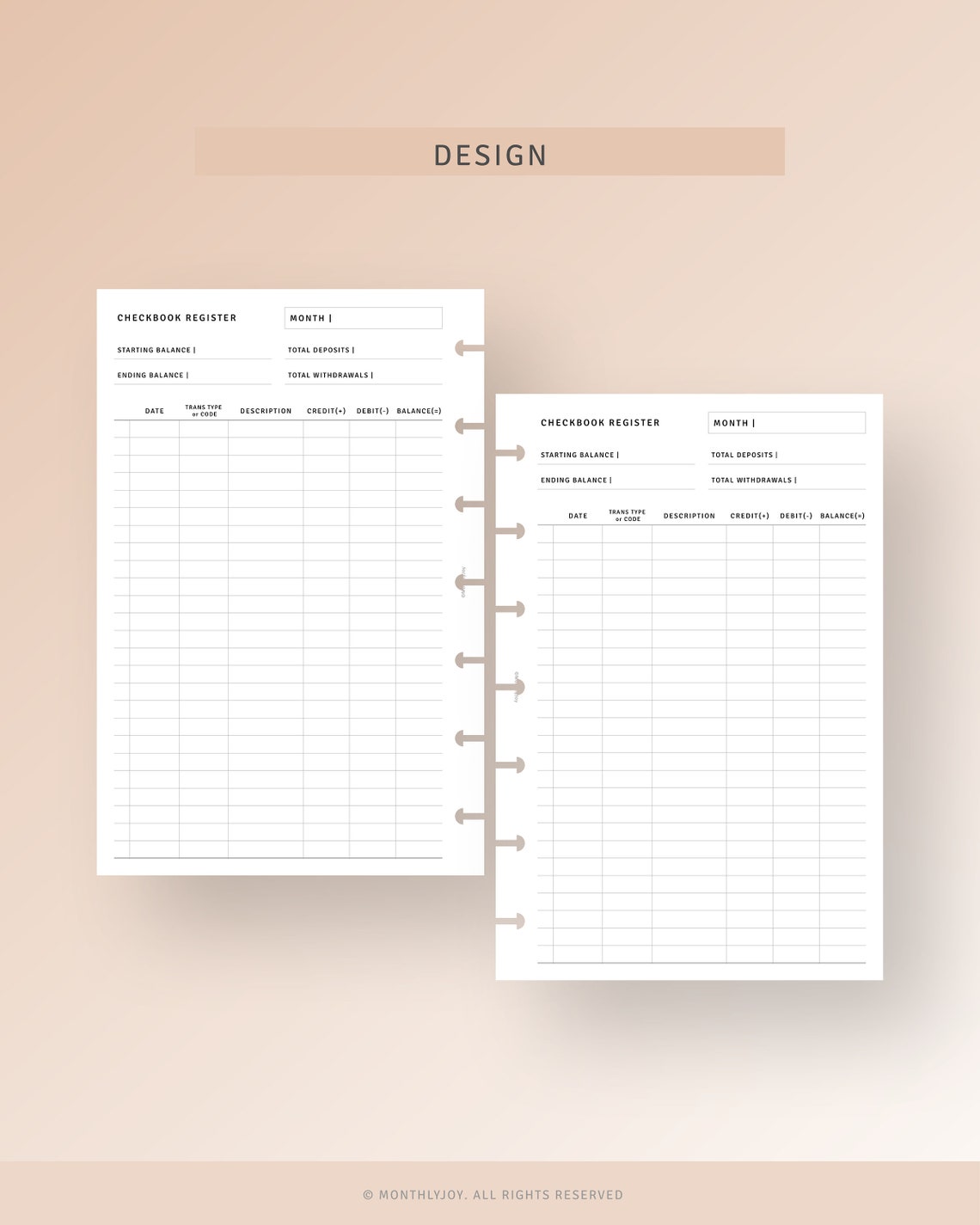 Checkbook Register HP Mini Printable Inserts, Transaction Check Ledger ...
