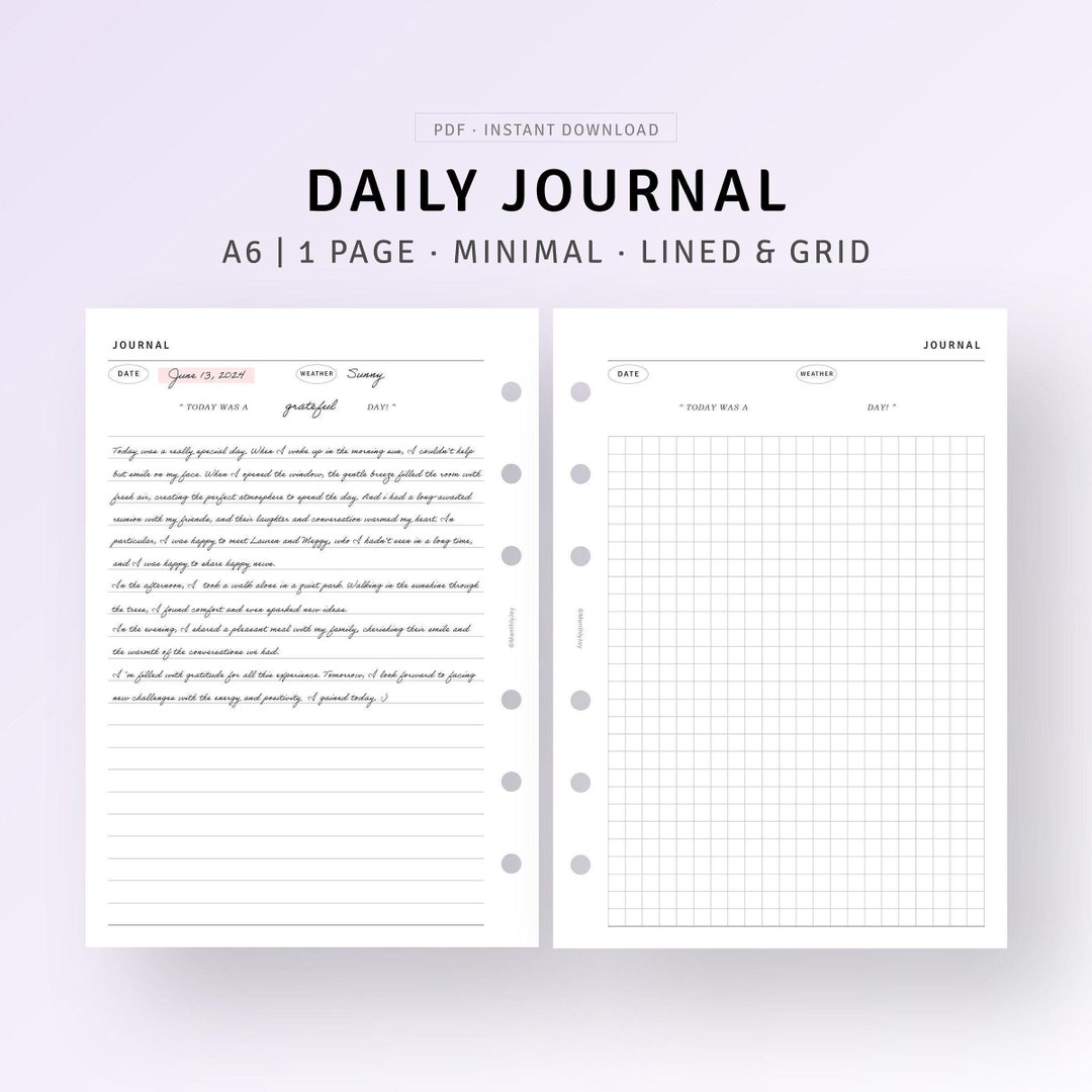 Daily Journal Pages A6 Inserts Printable Manifest Journal, Blank Daily ...