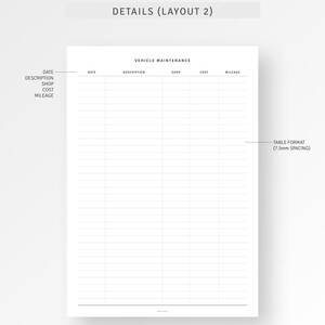 Car Maintenance Sheet A4/letter Size Printable Auto Mileage Log Journal ...