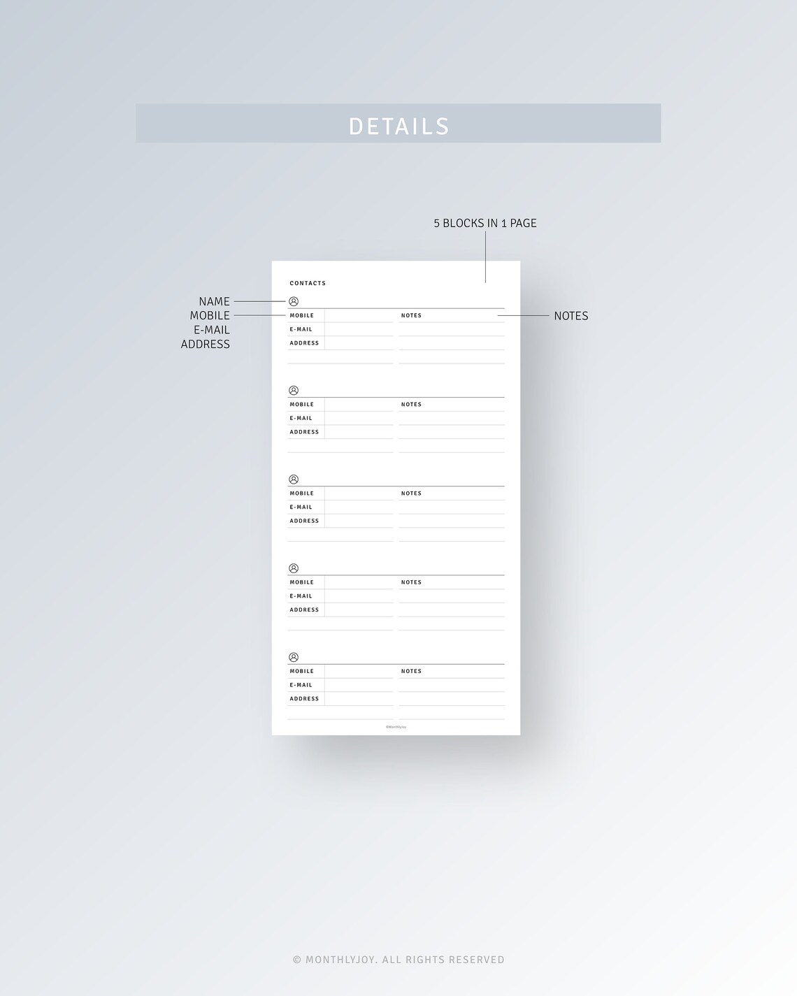 STANDARD TN Contact List Printable Template Emergency - Etsy