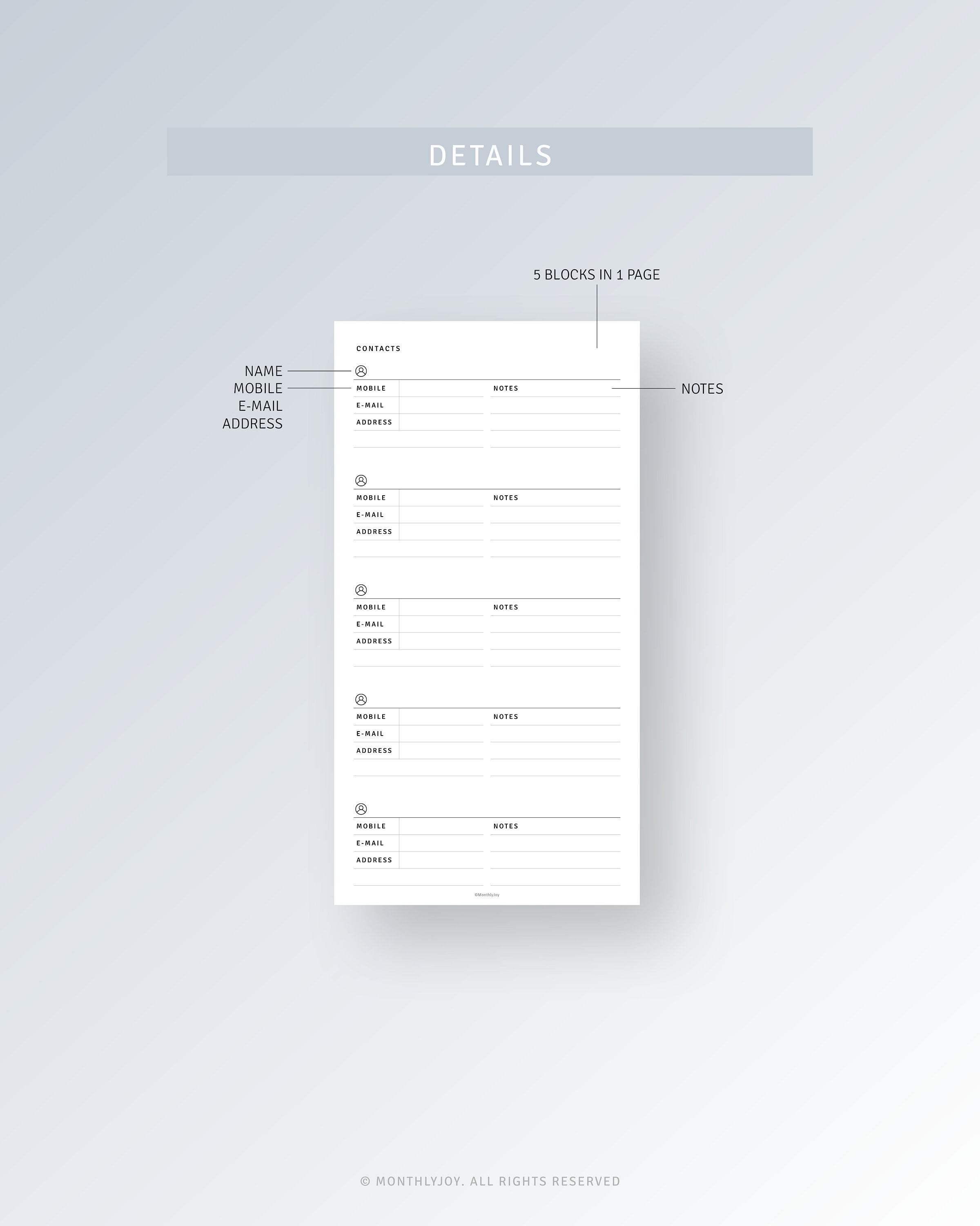 STANDARD TN Contact List Printable Template Emergency - Etsy