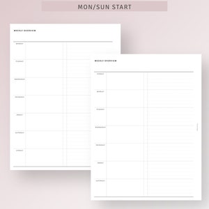 Weekly Overview Template HP Classic Inserts Printable Undated Weekly ...
