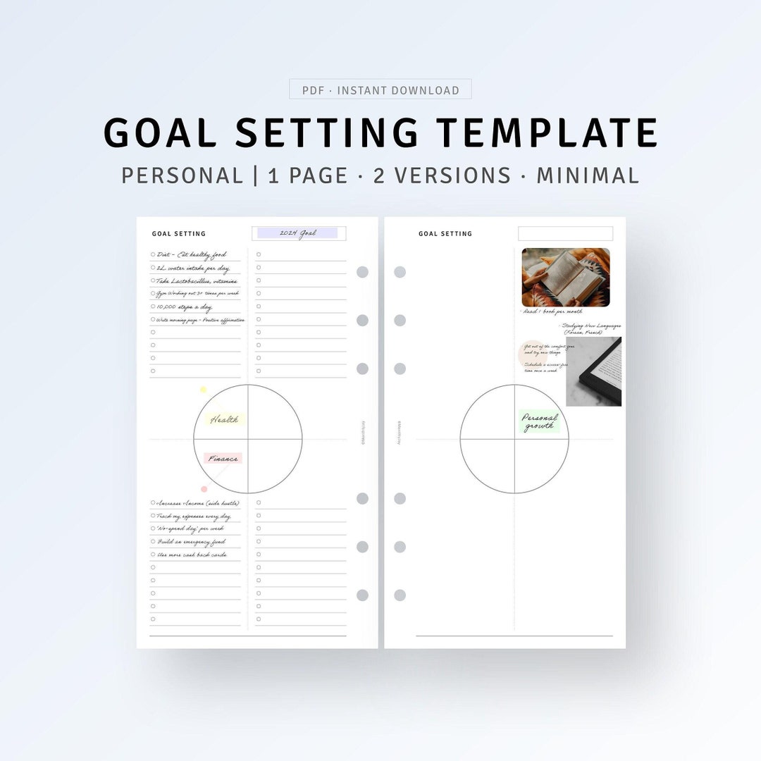 Goal Setting Template Printable Personal Inserts, New Year Vision Board ...