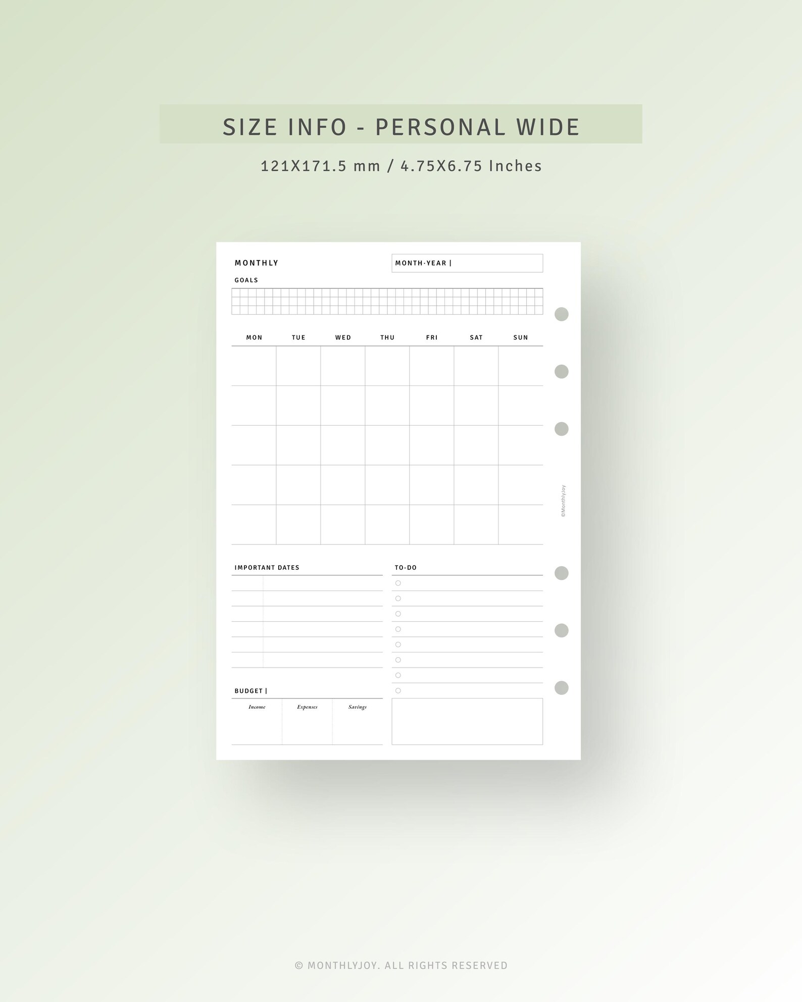 Month at A Glance Printable Personal Wide Inserts, Blank Calendar With ...