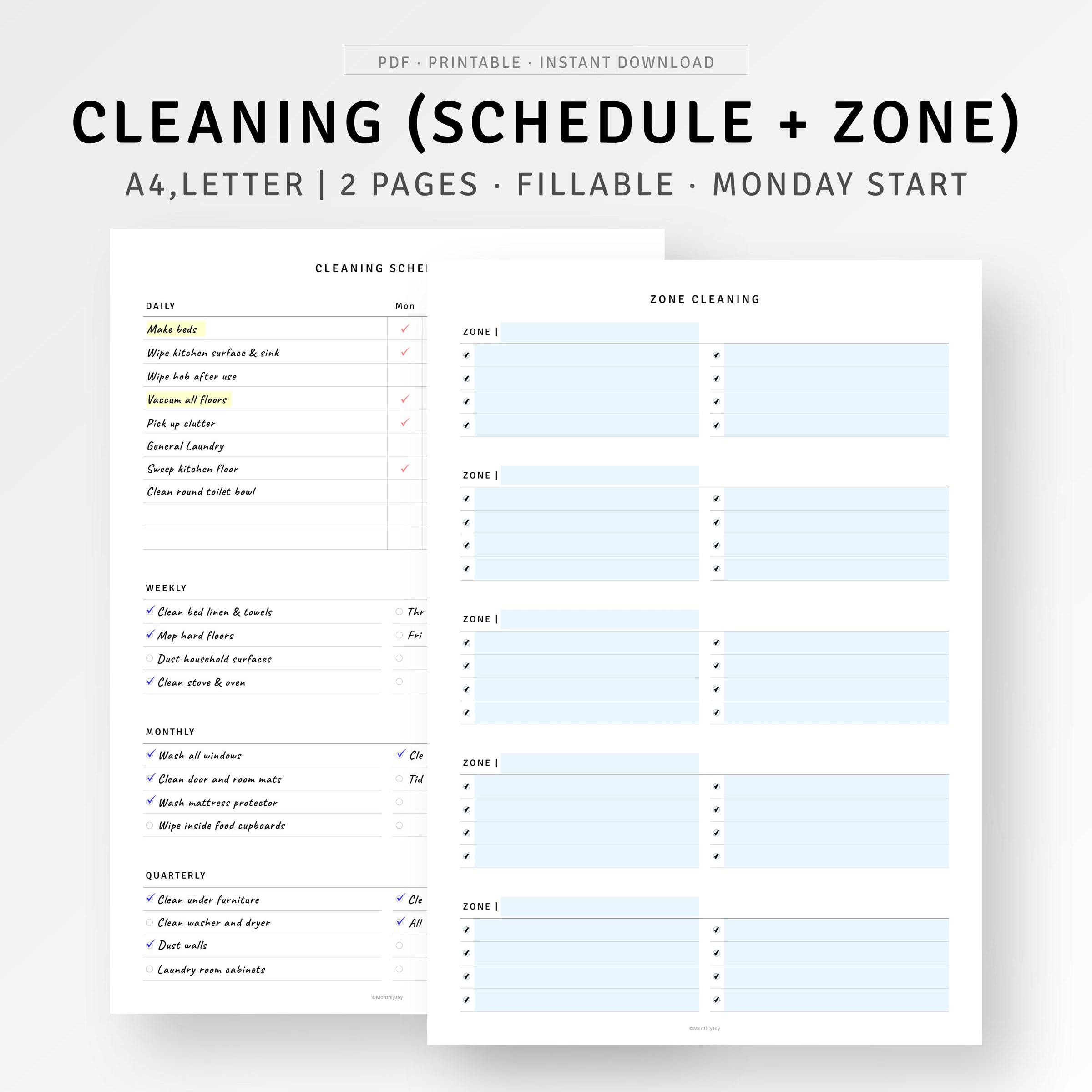 EDITABLE Printable Cleaning Schedule Template A4 Letter Weekly Daily ...