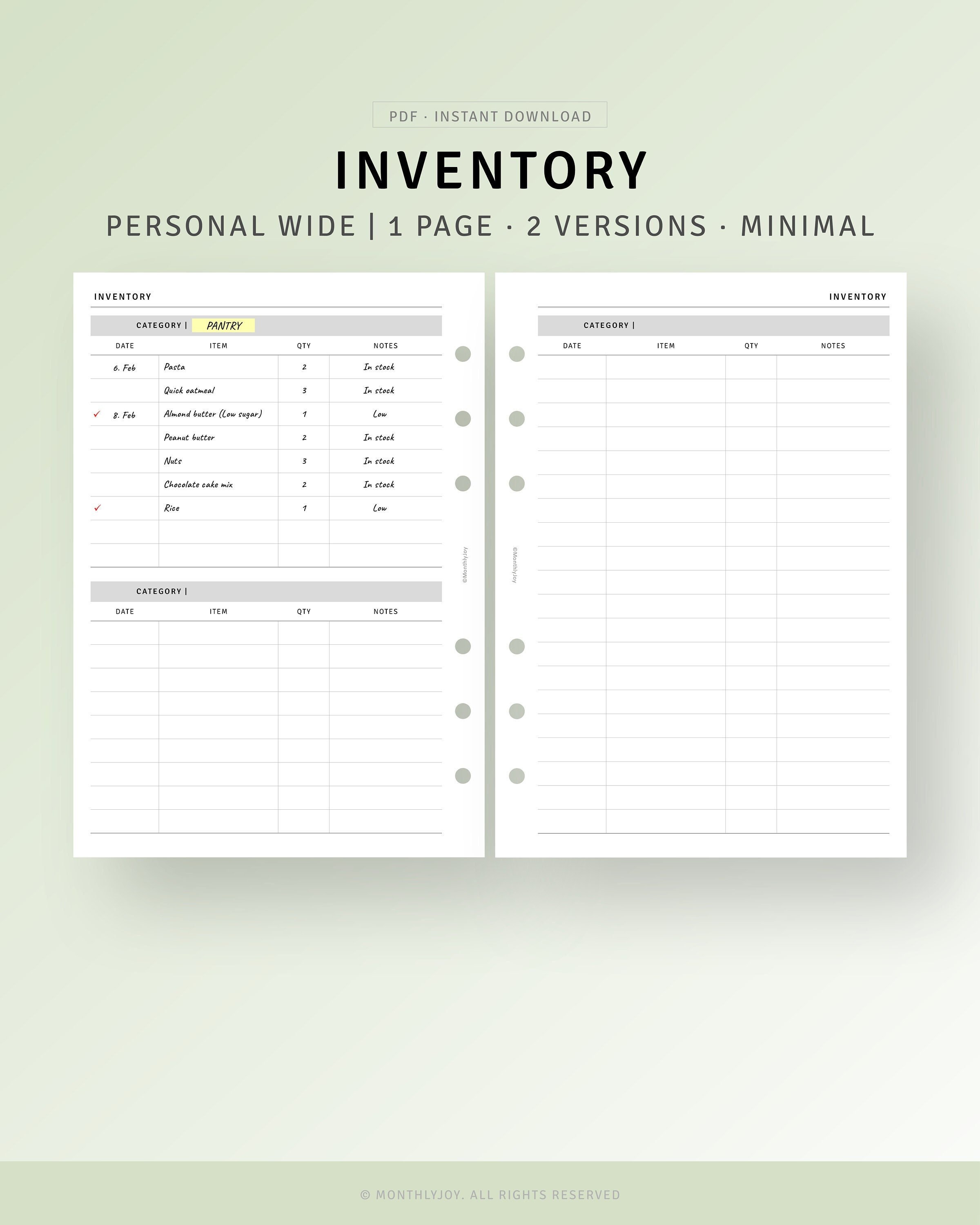 Inventory Tracker Printable Home Management Template, Small Business ...