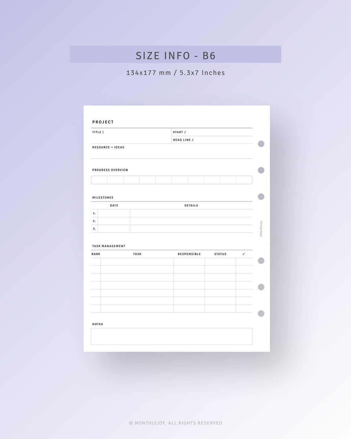 Project Planner Printable B6 Inserts Project Tracker Task - Etsy