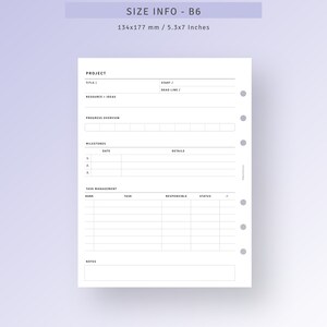 Project Planner Printable B6 Inserts, Project Tracker, Task Management ...
