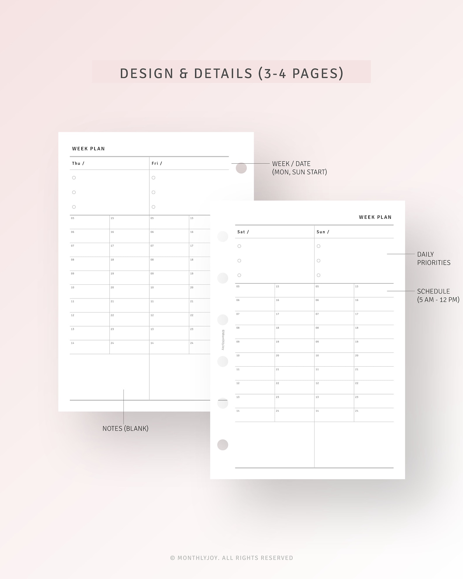 Week on 4 Pages Printable Pocket Plus Inserts, Weekly Calendar Schedule ...