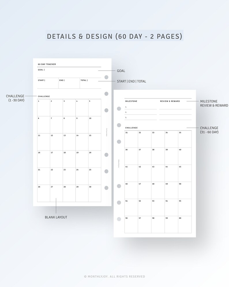 30 Day Countdown Tracker Printable Personal Size Inserts 60 - Etsy