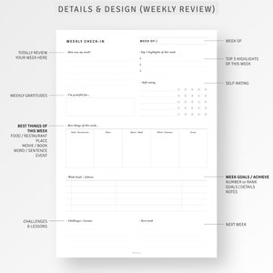 Daily Reflection Weekly Review A4, Letter Binder Printable Monthly ...