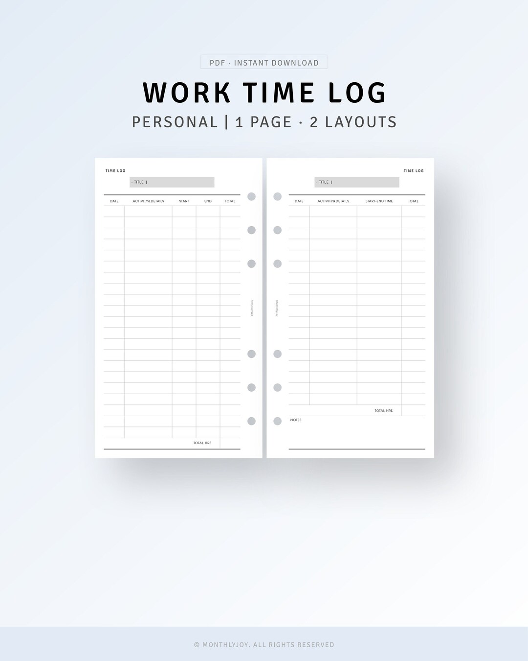 Personal, Time Log Sheet Printable, Activity Tracker, Work From Home ...