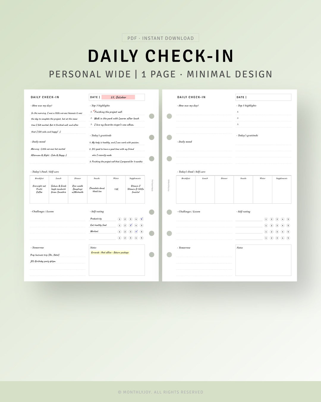 Daily Reflection Journal Personal Wide Planner Printable Daily ...