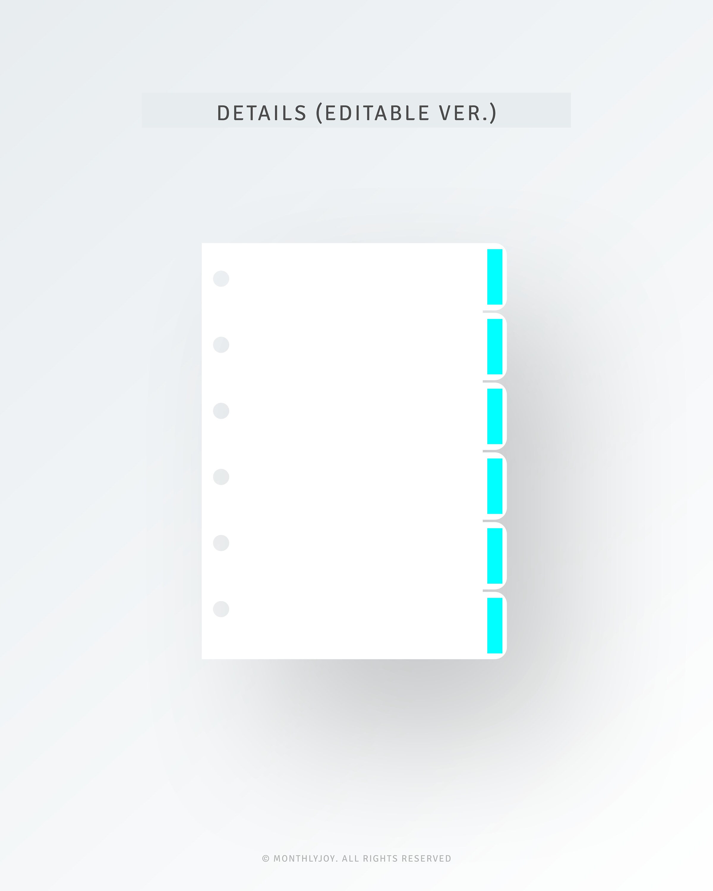 Editable Planner Dividers Pocket, Planner Side Tabs Printable Planner ...